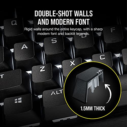 Corsair PBT Double-Shot PRO Keycap Mod Kit – Double-Shot PBT Keycaps – Onyx Black – Standard Bottom Row – Textured Surface – 1.5mm-Thick Walls – O-Ring Dampeners