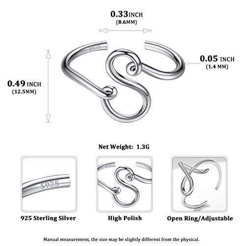 ChicSilver Jewelry Personalized Letter Ring for Women Sterling Silver Adjustable Wrap Open Ring Friendship Engagement Ring (S)