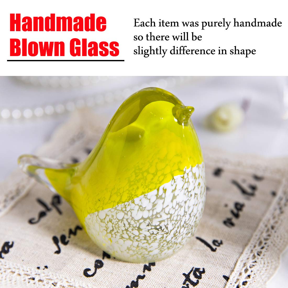 QFkris Qf Handmade Bird Blown Glass Figurine Gift for Christmas, Birthday Home Decor Yellow Paper Weight