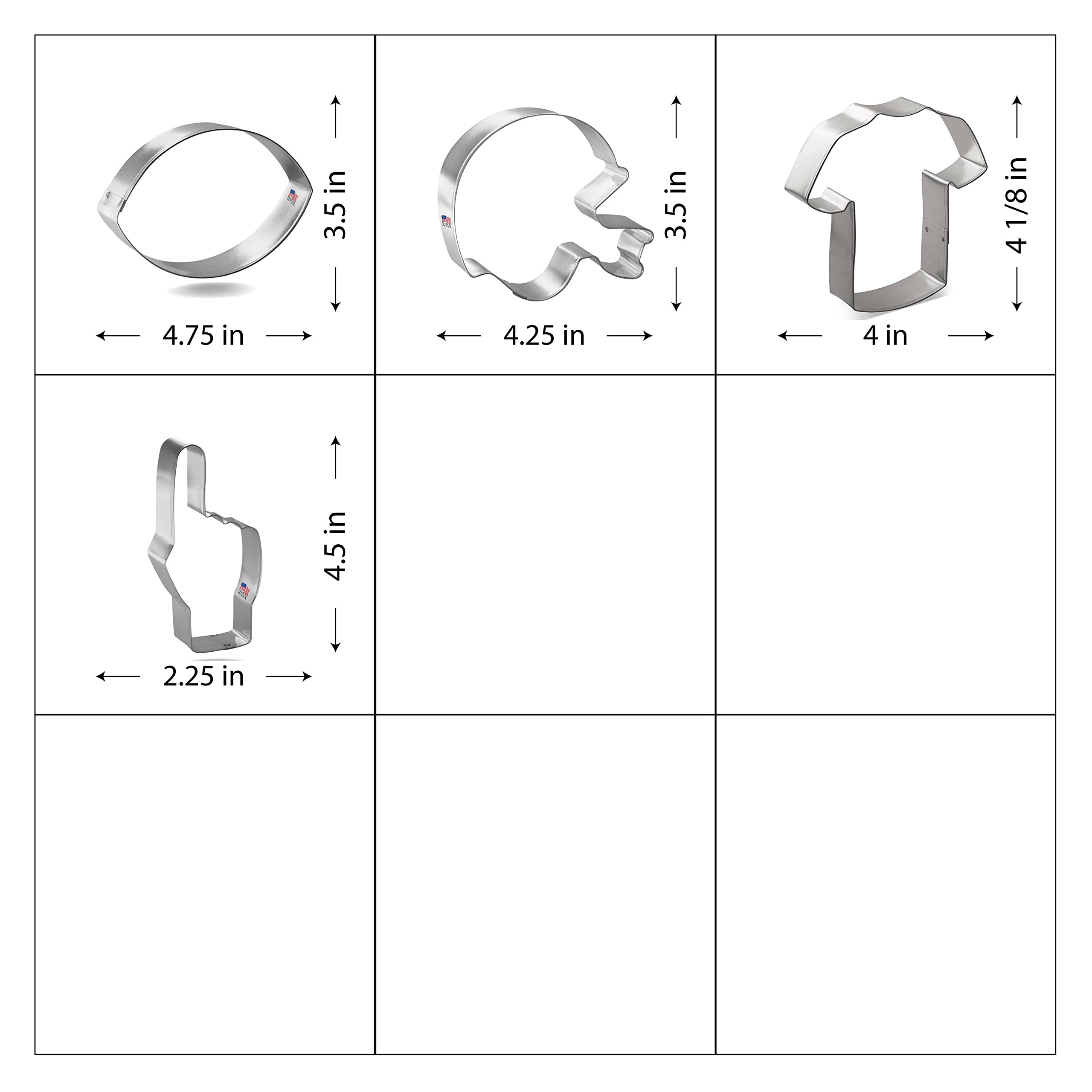 Football Cookie Cutter Set 4 Pc - Foose Cookie Cutters - USA Tin Plated Steel