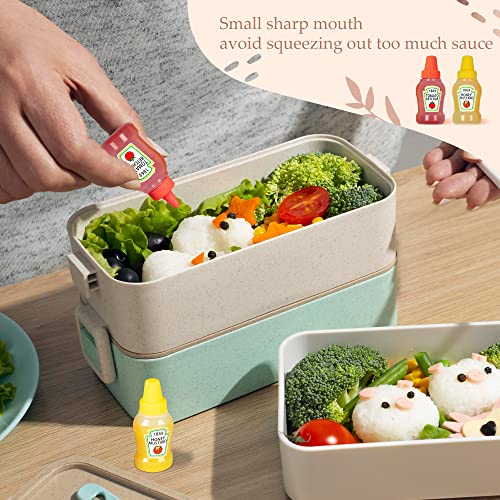 RONRONS 4 Pieces Mini Ketchup Bottles for Bento Box Accessories, 25ml Mini Condiment Squeeze Bottles Plastic Sauce Bottles Containers Empty Ketchup and Mustard Syrup Dispenser for Kids Adults
