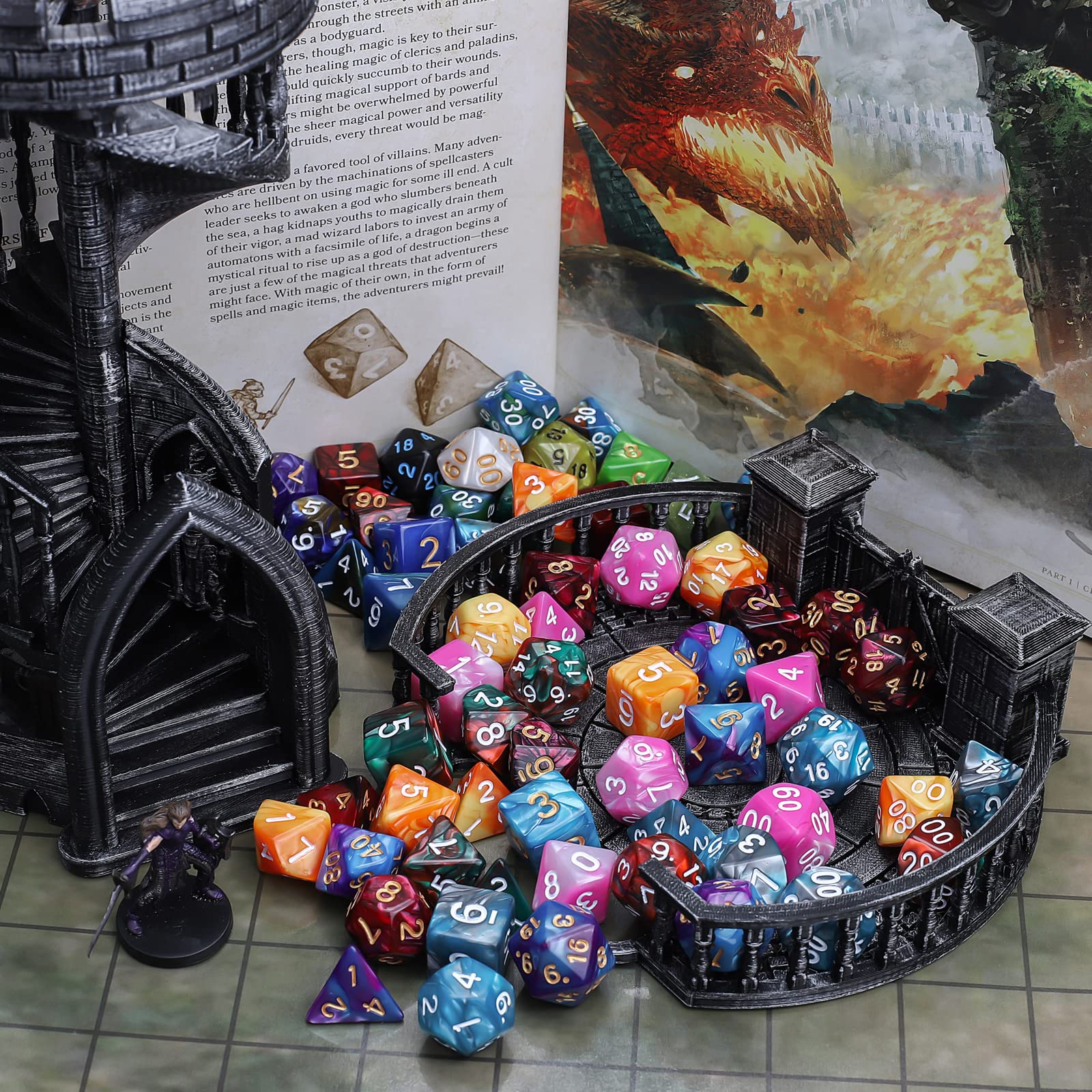 QMay DND Dice Sets - 6 X 7 Polyhedral Dice (42pcs) with 6 Drawstring Bags for Dungeons and Dragons, RPG, MTG,Role Playing Table Game