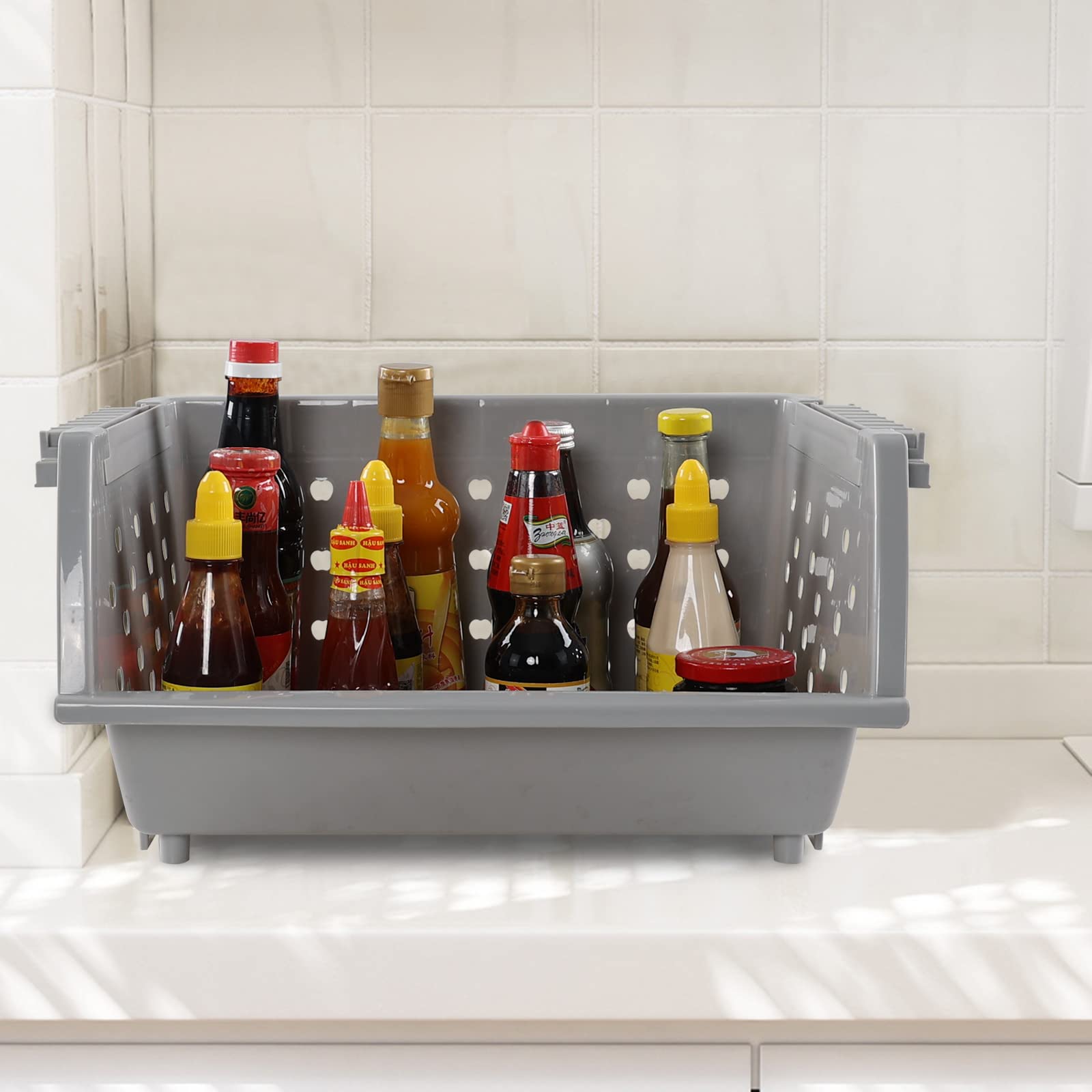EudokkyNA 4 Pack Stackable Storage Basket, Large Stacking Baskets