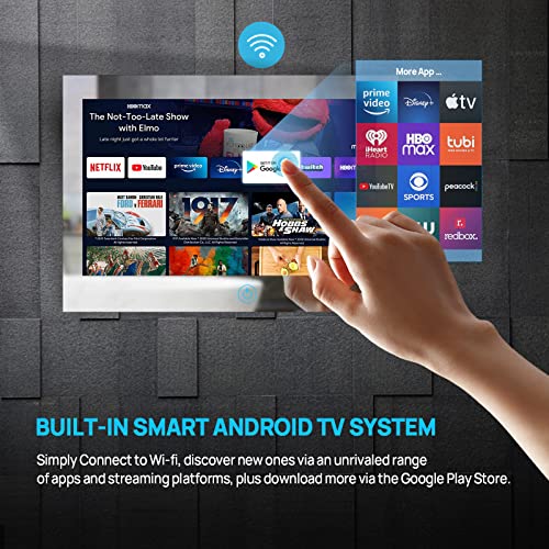 Haocrown 15.6 Inch Small Waterproof TV for Bathroom Showe Kitcken, Smart Touch Screen Mirror Television Built-in Android 11 System 2.4G/5G Wi-Fi Bluetooth (HG156BM, 2023)