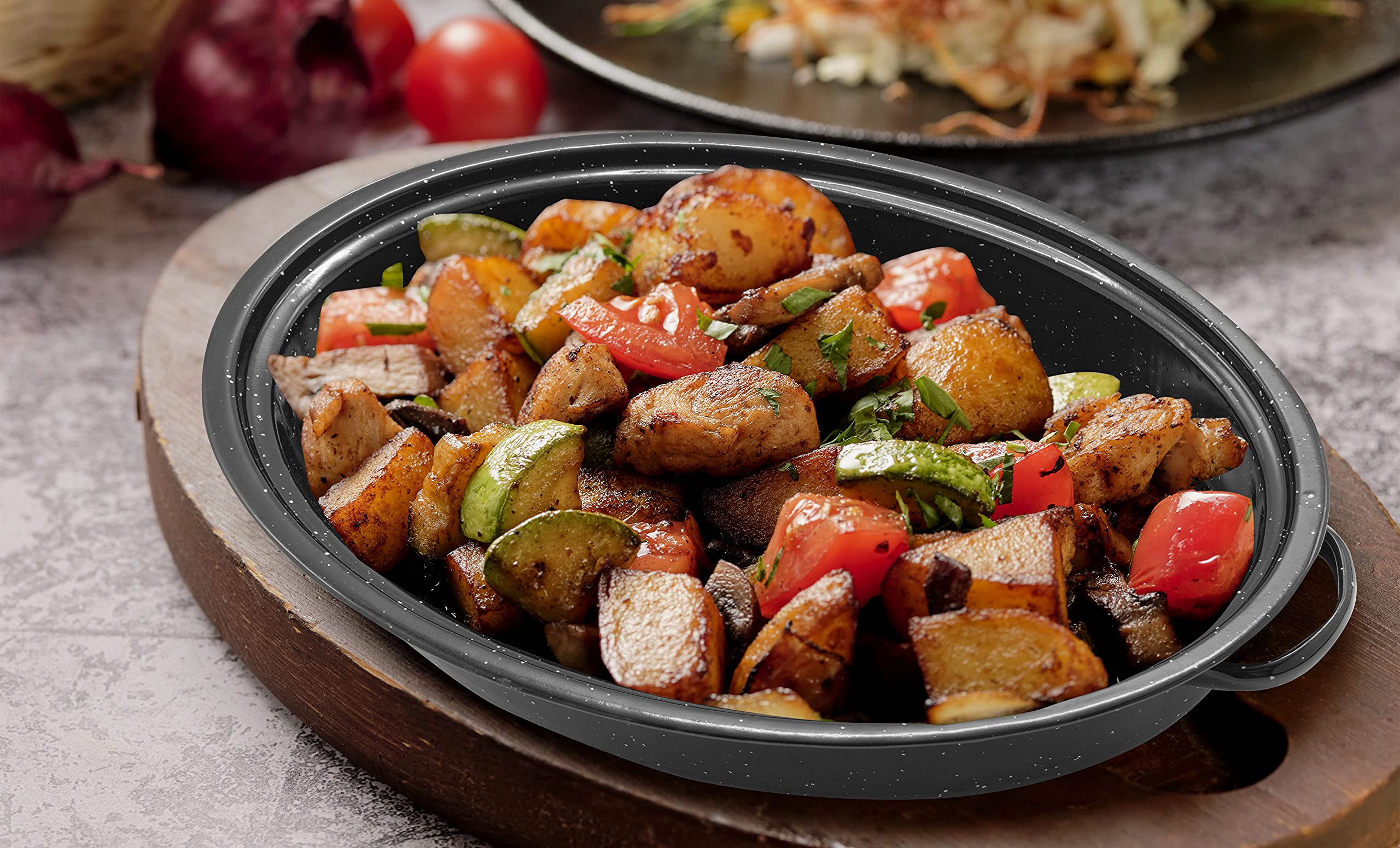 Eternal Living Granite Roasting Pans, Black (15" Oval Roaster Pan With Lid)