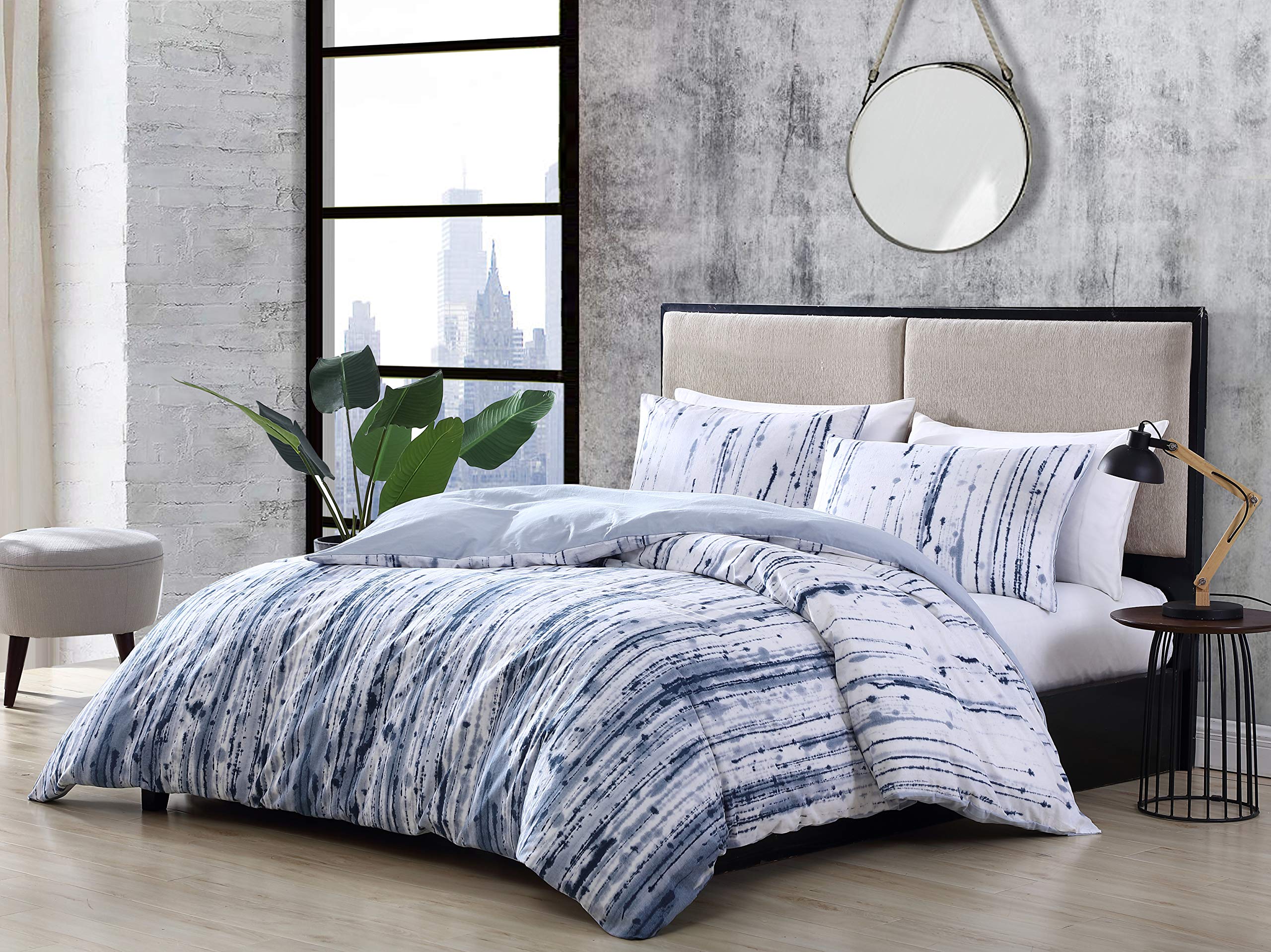 City Scene - King Comforter Set, Reversible Cotton Bedding with Matching Shams, Modern Home Decor (Sokal Blue, King)