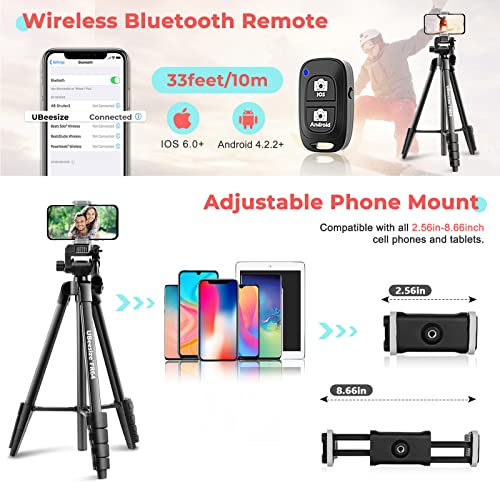 UBeesize 64" Phone Tripod, Extendable iPad Tripod Stand with Remote and Phone Holder, Lightweight Camera Tripod for Selfie, Video Recording, Live Streaming, Compatible with Cell Phone/Camera/Tablet