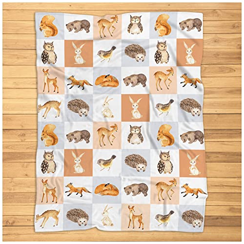 Forest Animals Blanket, Forest Baby Blanket, Deer Rabbit Owl Fox Bear Squirrel Hedgehog Baby Blanket, Forest Animals Nursery Blanket, Super Soft Plush Blanket for Kids Scozys