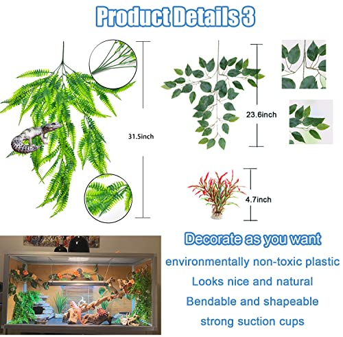 Woyrise Bearded Dragon Hammock Reptile Lounger Reptiles Plants Hanging Fake Vines Boston Bearded Dragon Tank Accessories Decorfor Chameleon, Lizards, Geckos, Hermit Crabs