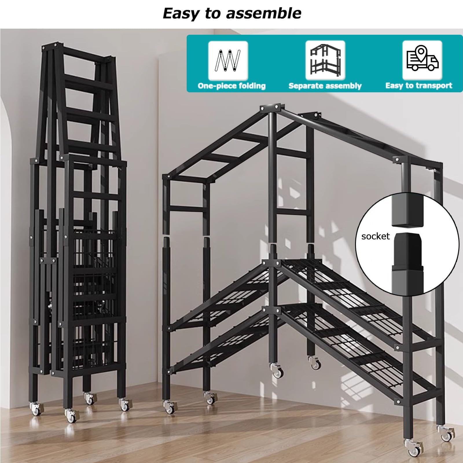 Foldable Clothe Rack with Wheel W/cover Load 2000lbs Heavy-duty Portable Wardrobe for Bedroom Armoires Freestanding Clothing Coat Storage Rack rolling Garment Rack for Hanging Clothes (150CM/59IN)