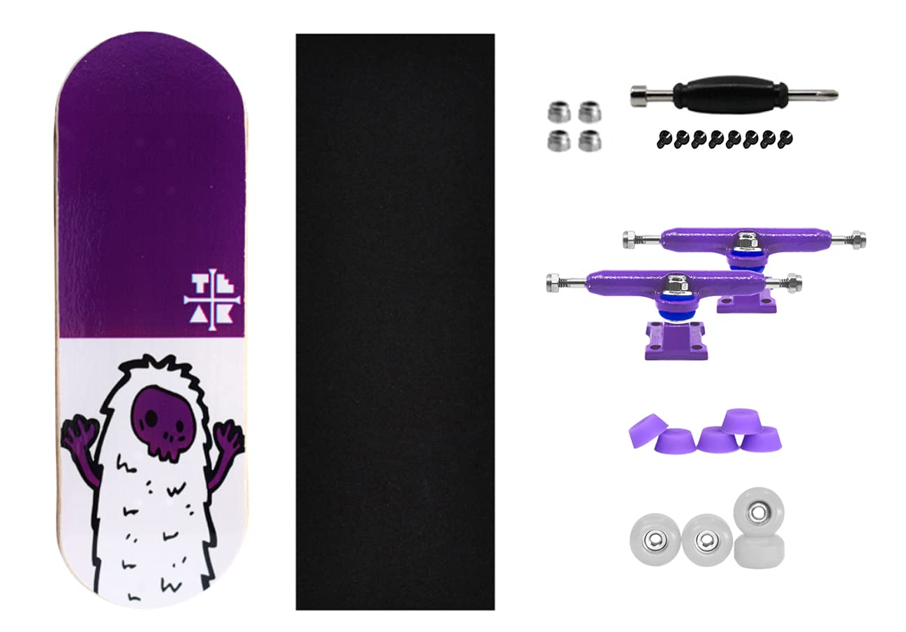 Teak Tuning 32mm Pro Fingerboard Heat Transfer Graphic Complete - Fully Assembled with Pro Level Parts - Pro Shaped Wood Deck (34x97mm), UltraSpin Wheels, Prodigy Trucks - Purple Yeti