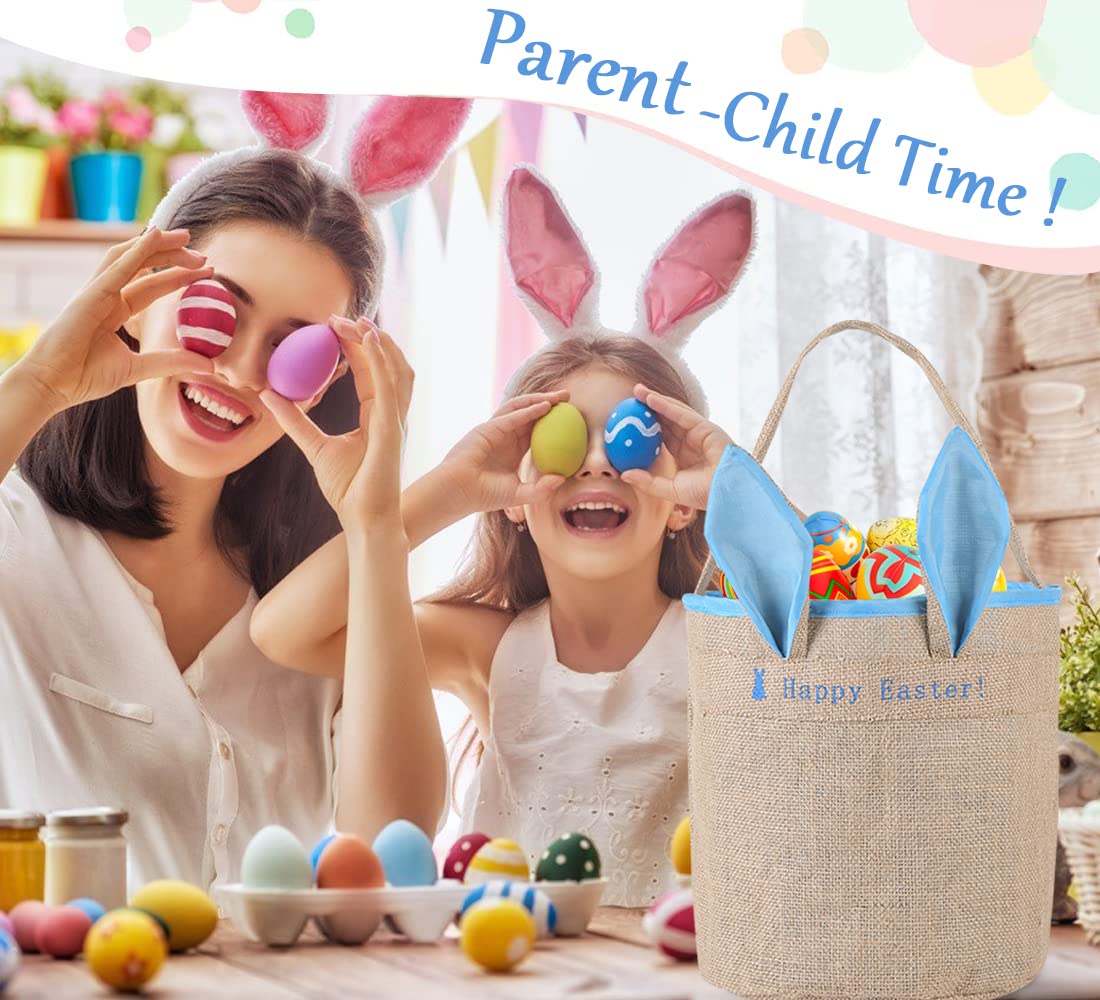 Faylapa Easter Egg Hunt Basket for Kids, Bunny Bag with Fluffy Ears- Partys Celebrate Decoration Eggs Candy Gifts 2Pcs Carry Bucket