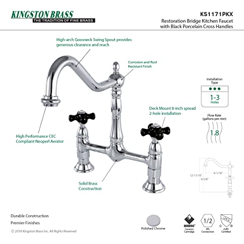 Kingston Brass KS1171PKX Duchess Bridge Kitchen Faucet, 8-3/4", Polished Chrome