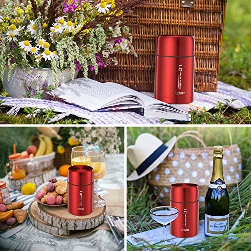 FEWOO Food Jar - 27oz Vacuum Insulated Stainless Steel Lunch Thermos, Leak Proof Soup Containers with bag for Hot or Cold Food (Red)