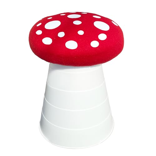 HYGCO Mushroom Stool, Kids Stool, Soft 4-inch Plush Foam Stool, Mushroom Designed Upholstery Seat Comfortable Stool, Ottoman Foot Stool, Handmade Sturdy Lightweight (Red Polka Dot)