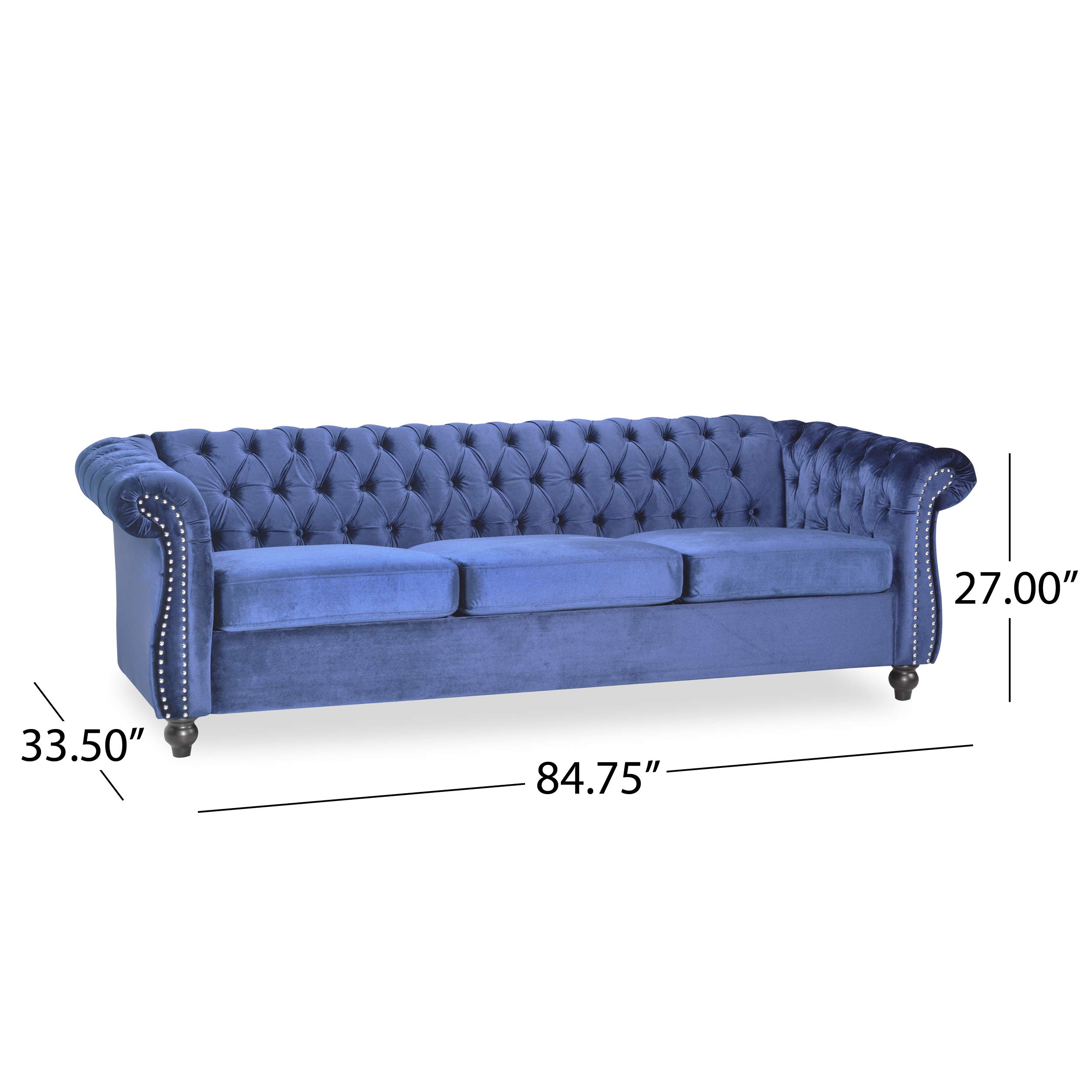 Page Tufted Chesterfield Velvet 3 Seater Sofa, Midnight Blue and Dark Brown