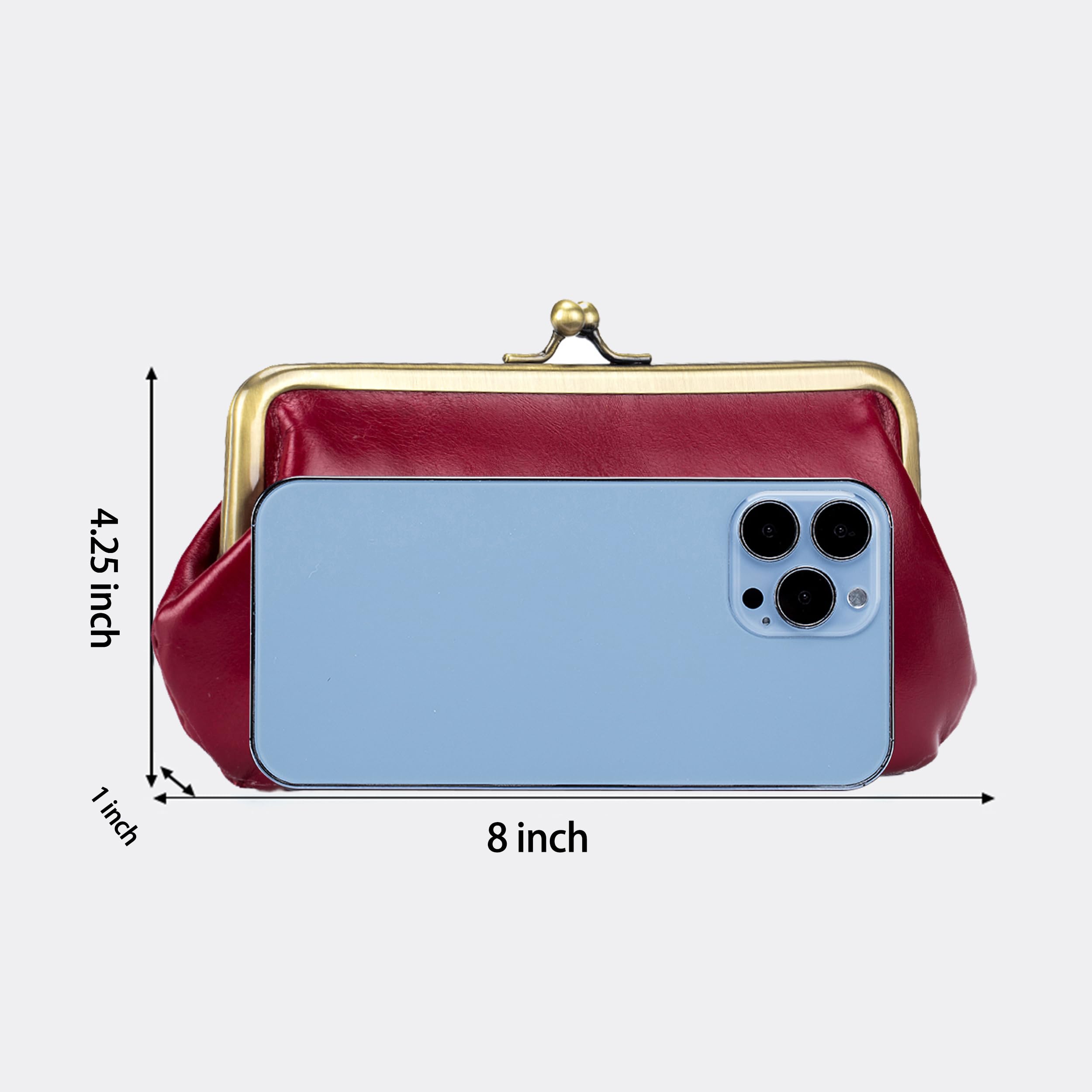 DORIS&JACKY Vintage Leather Clutch Purses for Women Small Evening Bag Wallet With Kiss Lock (3-Hot red)
