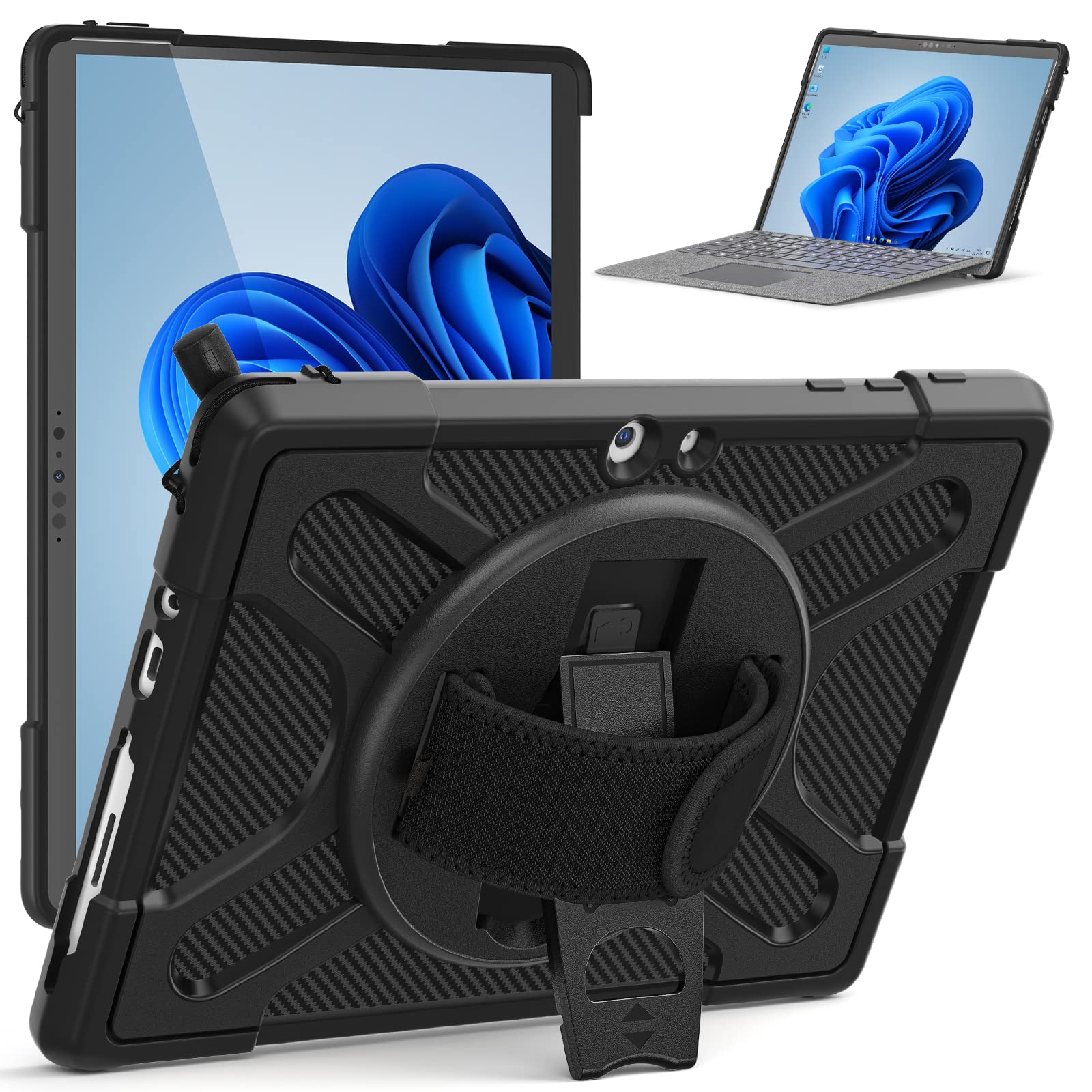 Junfire Protective Case for Microsoft Surface Go 4 (2023)/Surface Go 3 (2021)/ Surface Go 2 (2020), Rugged Surface Go Case with Hand Strap/Kickstand, Compatible with Type Cover Keyboard-Black