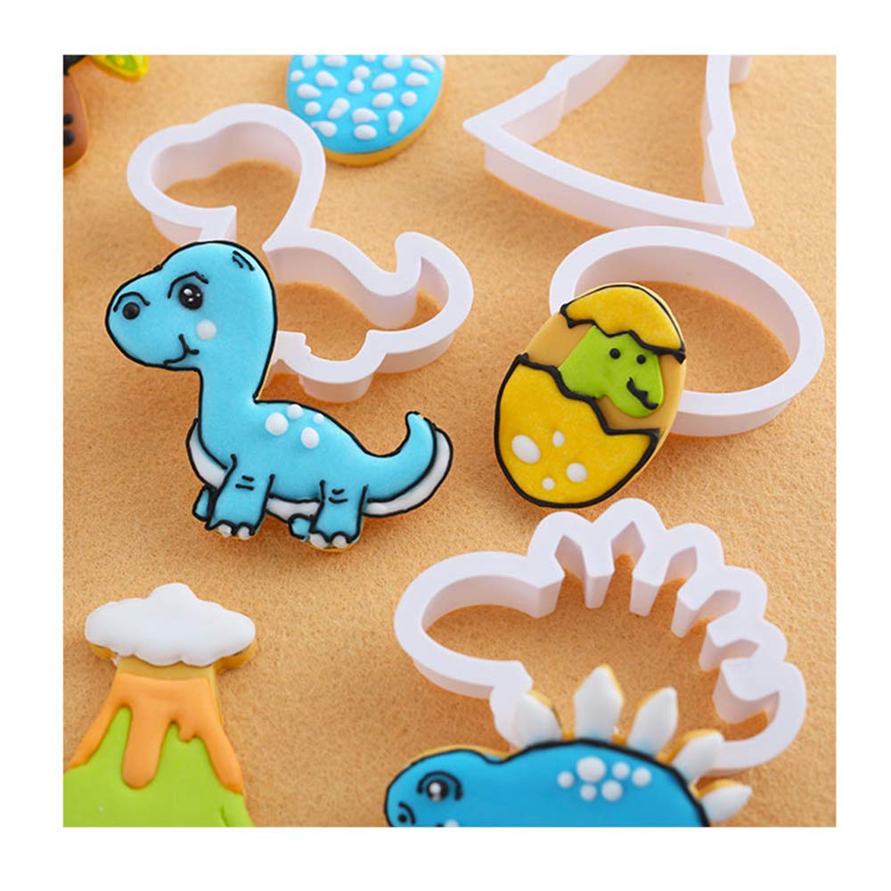 Dinosaur Cookie Cutters with Matching Cookie Stencils -Set of 16-8Pcs Cookie Cutter and 8Pcs Stencils, Include Stegosaurus, T-Rex, Brontosaurus, Triceratops, Dinosaur Egg, Footprint, Volcano and Tree