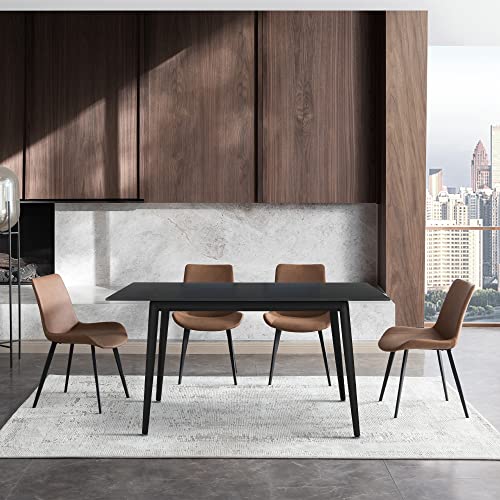 Zerifevni 5 Piece Dining Table Set, Dining Chairs Set of 4, Modern Kitchen Table Set Top with Slate Stone, Metal Base & Legs, Dining Room Table and Leather Chairs (Brown,1 Table with 4 Chairs)