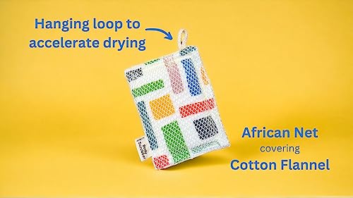 Premium Exfoliating Pad, Scrub, Body Scrubber, Dual-Sided with African Net/Cotton Flannel and Terry Cloth β Bath Shower Sponge-Gets You Clean, Not Just applying Soap β 24 Random Designs (2-Pack)