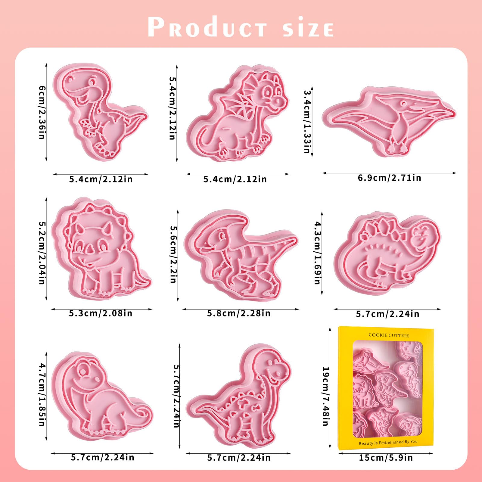 Dinosaur Cookie Cutters Set, 8 Pcs Plastic Dino Cookie Cutters - 3D Cartoon Cookie Candy Food Fondant Pie Cutters Stampers Molds for DIY Biscuit Cheese Baking