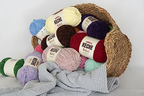 Keche Velvet Yarn for Crocheting, Soft Chenille Bulky Baby Blanket Amigurumi Yarn 100 gr (132 yds) - Hot Pink
