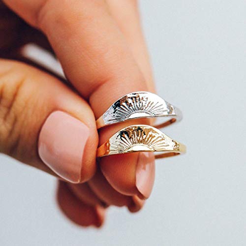Pura Vida Silver Rising Sun Ring - Brass Base Band, Rhodium Plating - Size 7