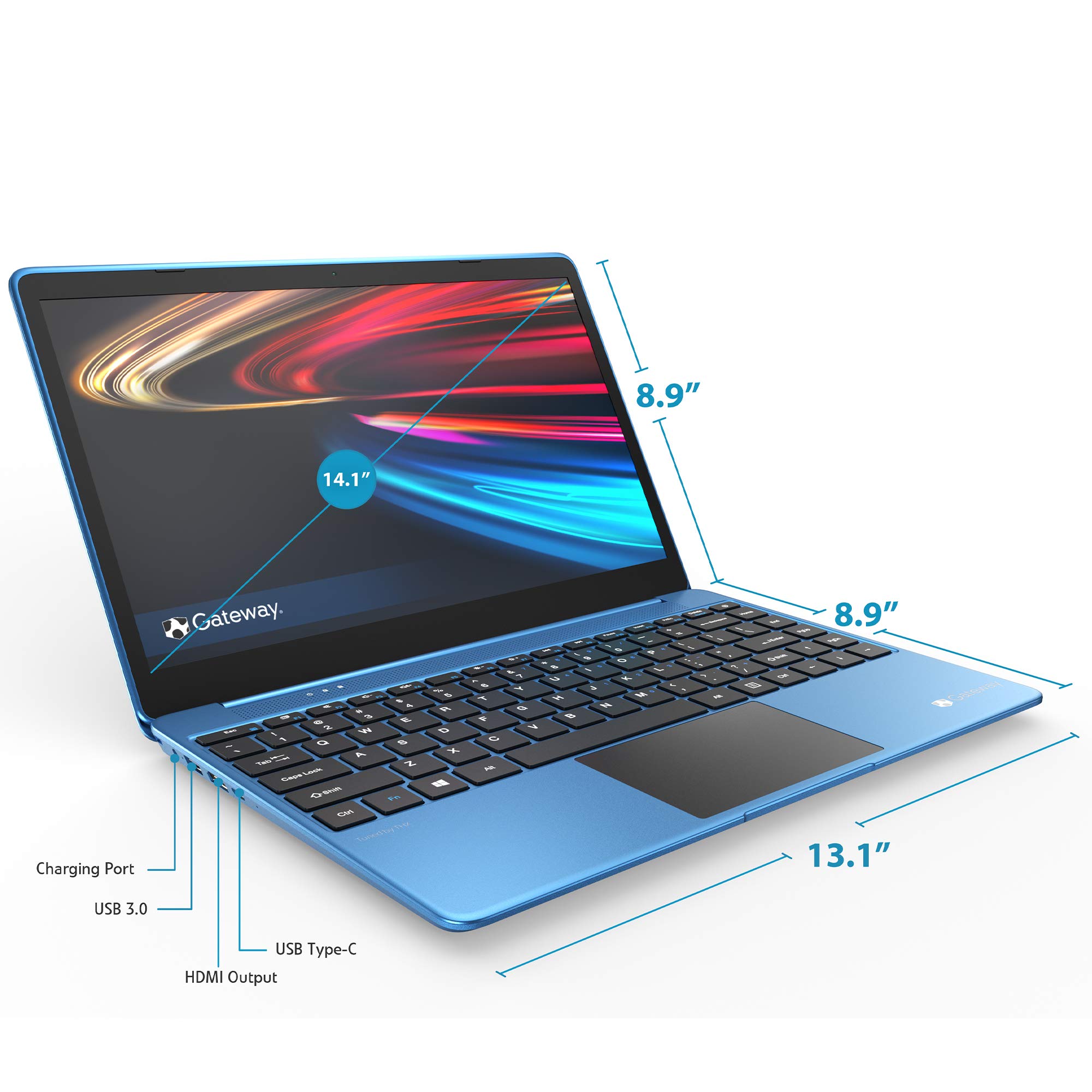 Gateway 14.1" Ultra Slim Notebook, FHD, Intel Celeron, Dual Core, 4GB/64GB, Tuned by THX Audio, Mini HDMI, Cortana, 1MP Webcam, Windows 10 S, Blue (Renewed)