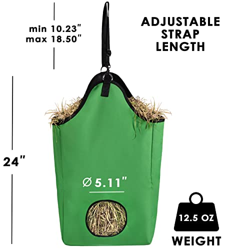 Premium Horse Slow Feed Hay Bag with Metal Snap Fastener and Heavy Adjustable Strap β