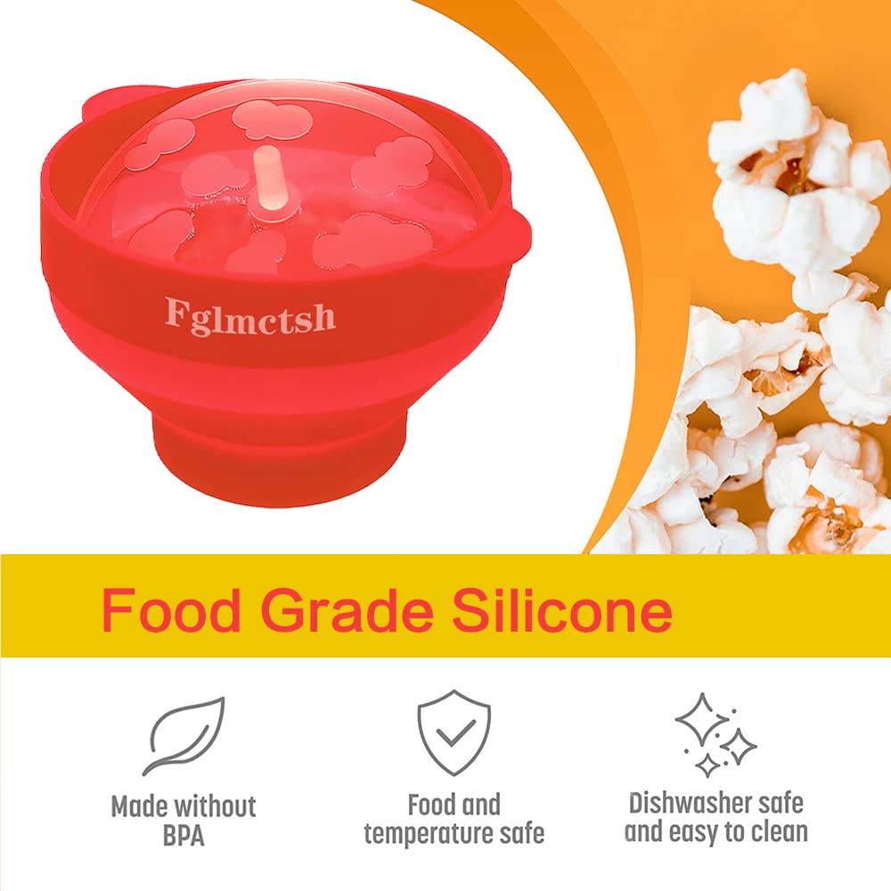 Fglmctsh The Original Microwave Popcorn Popper, Silicone Popcorn Maker Collapsible Bowl BPA -Free, Hot Air Popcorn Maker, No Oil Required,Red an Blue