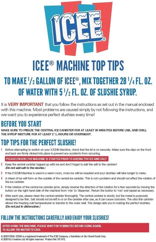 ICEE Slushie Machine. Home Countertop Slushy Maker. New for 2024. Creates up to 34Floz of Ice Cold ICEE Slushy. Make Ice Cold Slushies at Home! Officially Licensed ICEE Merchandise.