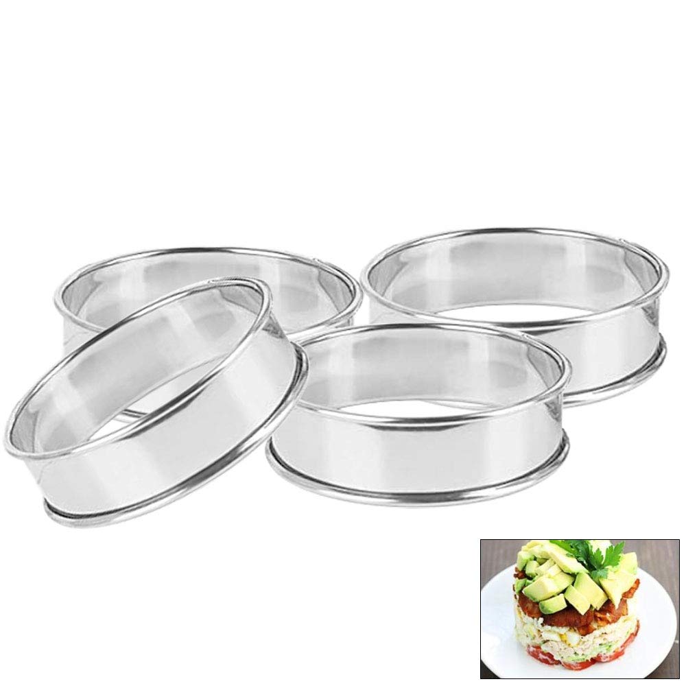 ETSAMOR 4 PCS Double Rolled Tart Rings Stainless Steel Muffin Tart Rings Professional Circular Crumpet Rings Set for Home Food Making Tool, Making Small Pastry Pancakes, Catering Business