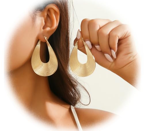 Doubnine Large Geometry Earrings Texture Teardrop Vortex Oval Golden Hoop Dangle Statement Earrings for Women