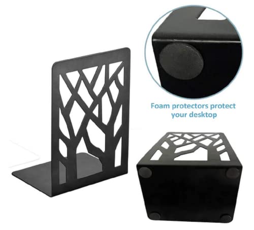 Ruoxian 3 Pairs Tree Branches Book Ends Metal Nonskid Bookends Heavy Duty Bookshelves Organizer Office Book Ends for Shelves, Bookend, Book Ends for Heavy Books (Black-3 Pairs)