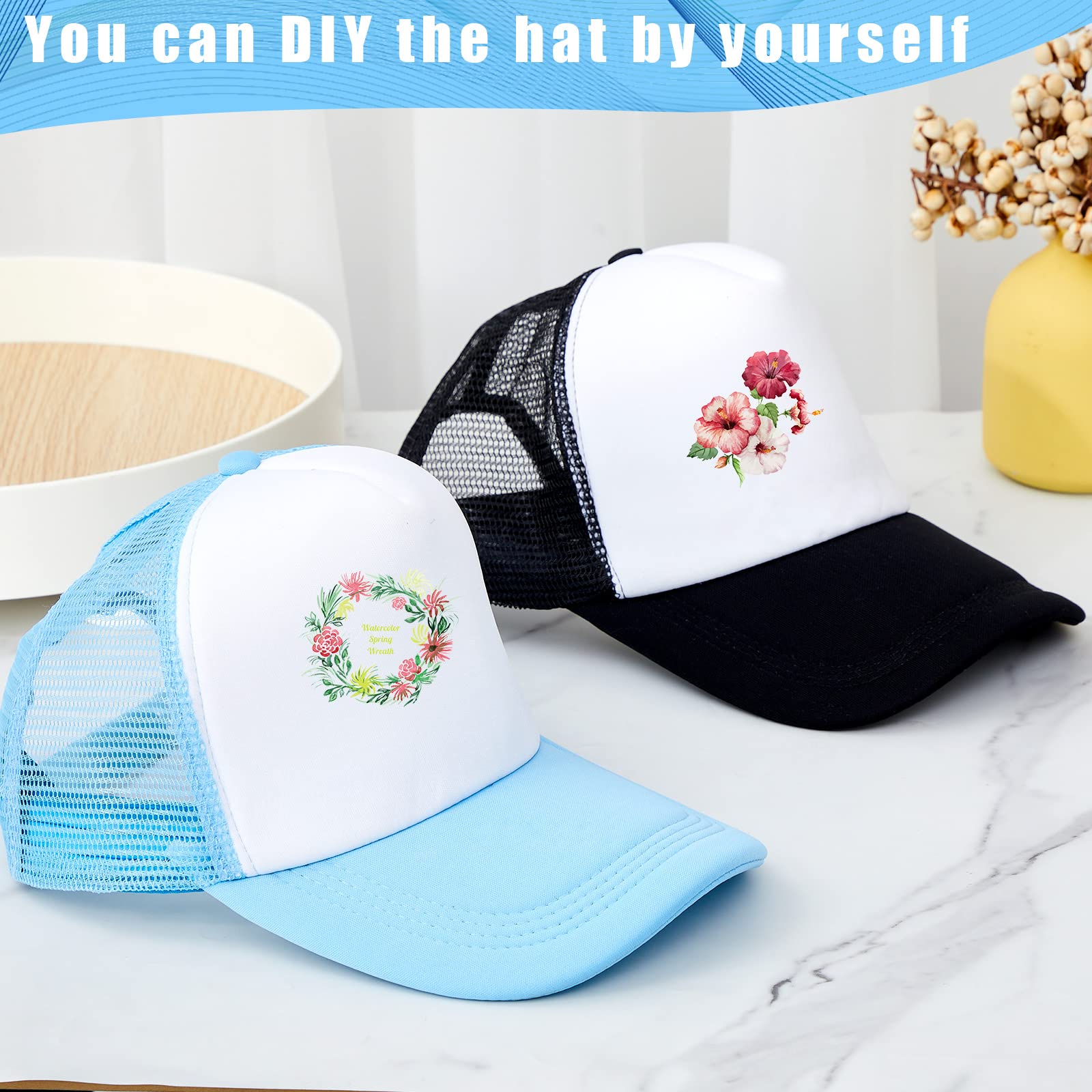 Eurzom 20 Pack Sublimation Blank Mesh Baseball Cap Polyester Mesh Plain Trucker Hat Printing Embroidery Summer Unisex (Black)