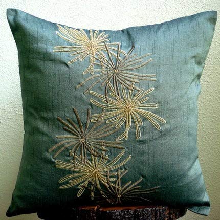 The HomeCentric Cushion Cover for Sofa, Dark Green Decorative Pillow Covers 16x16 inch (40x40 cm), Silk Throw Pillows for Couch, Nature & Floral, Tropical Toss Pillow Covers - Green Foliage