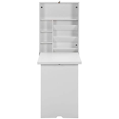 Danxee Fold Out Convertible Wall Mounted Table Home Office Fold Out Desk with Storage Fold-Out Convertible Desk (White)