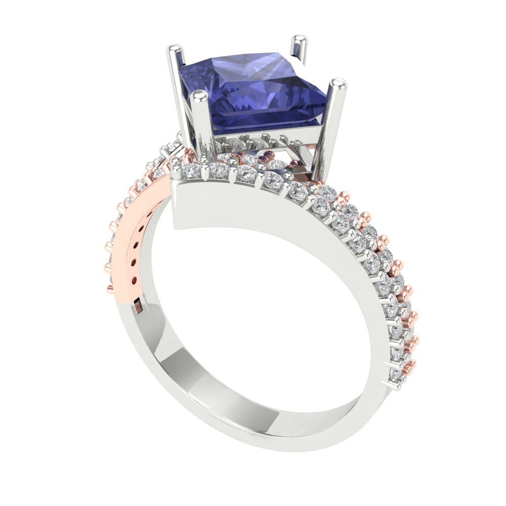Clara Pucci 2.45 ct Princess Cut Criss Cross Solitaire VVS1 Blue Tanzanite Designer Bridal Engagement Ring 14k Multi Gold 8