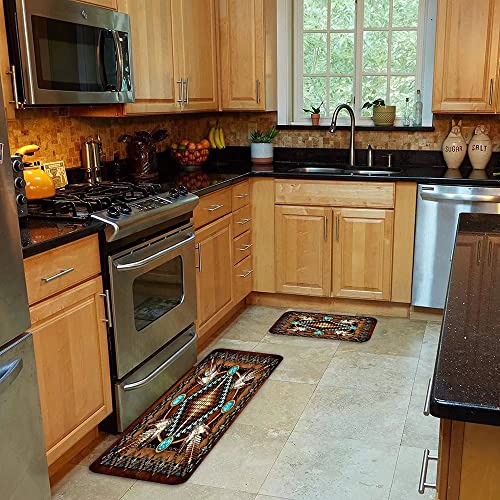 Rustic Southwestern Kitchen Rug Sets 2 Pieces Tribal Native American Indian Comfort Mat Geometric Cushioned Floor Mats Washable Doormat Anti Fatigue Non-Slip Kitchen Runner Rugs Bedroom Area Carpet