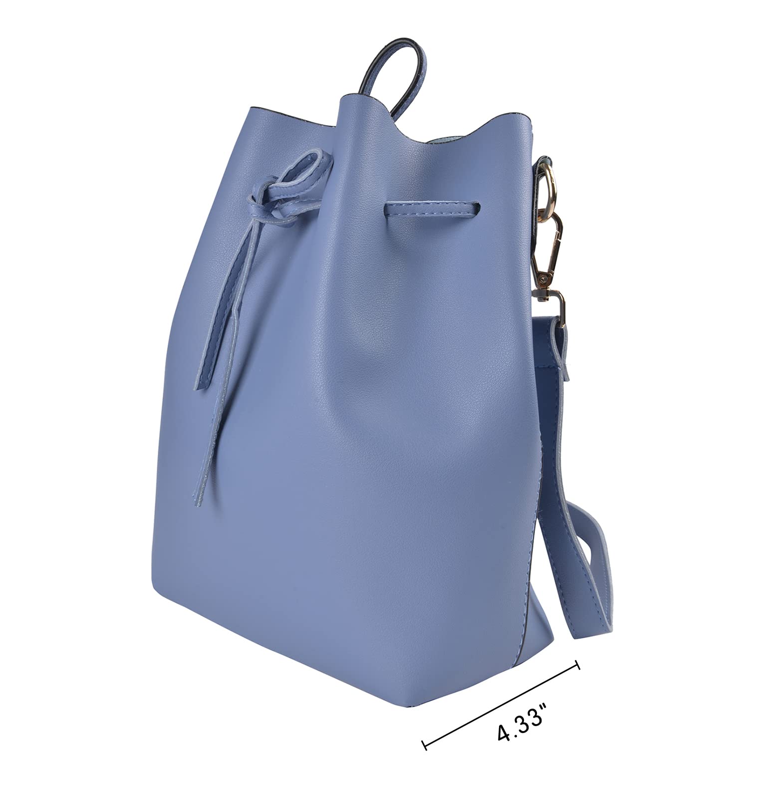 QZUnique Handbag Set Women's PU Leather Drawstring Bucket Bag Crossbody Shoulder Bags Purses Set With Colorful Strap Blue