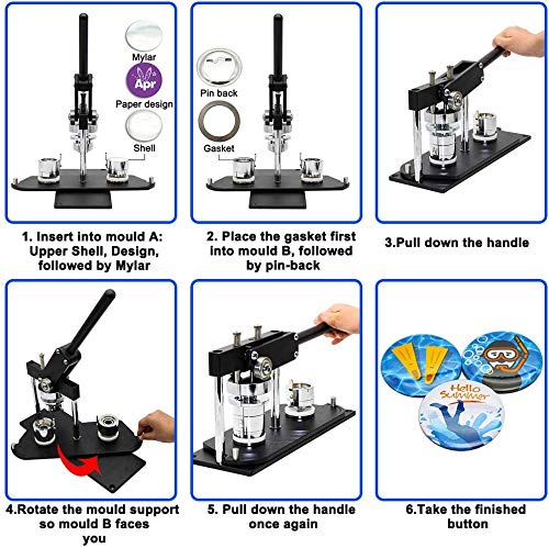 ChiButtons Kit 75mm (3") Button Maker Badge Press Machine-B400 + 75mm Round Die Moulds + 100 set Pin Button Components + Adjustable Circle Cutter (Black-new)