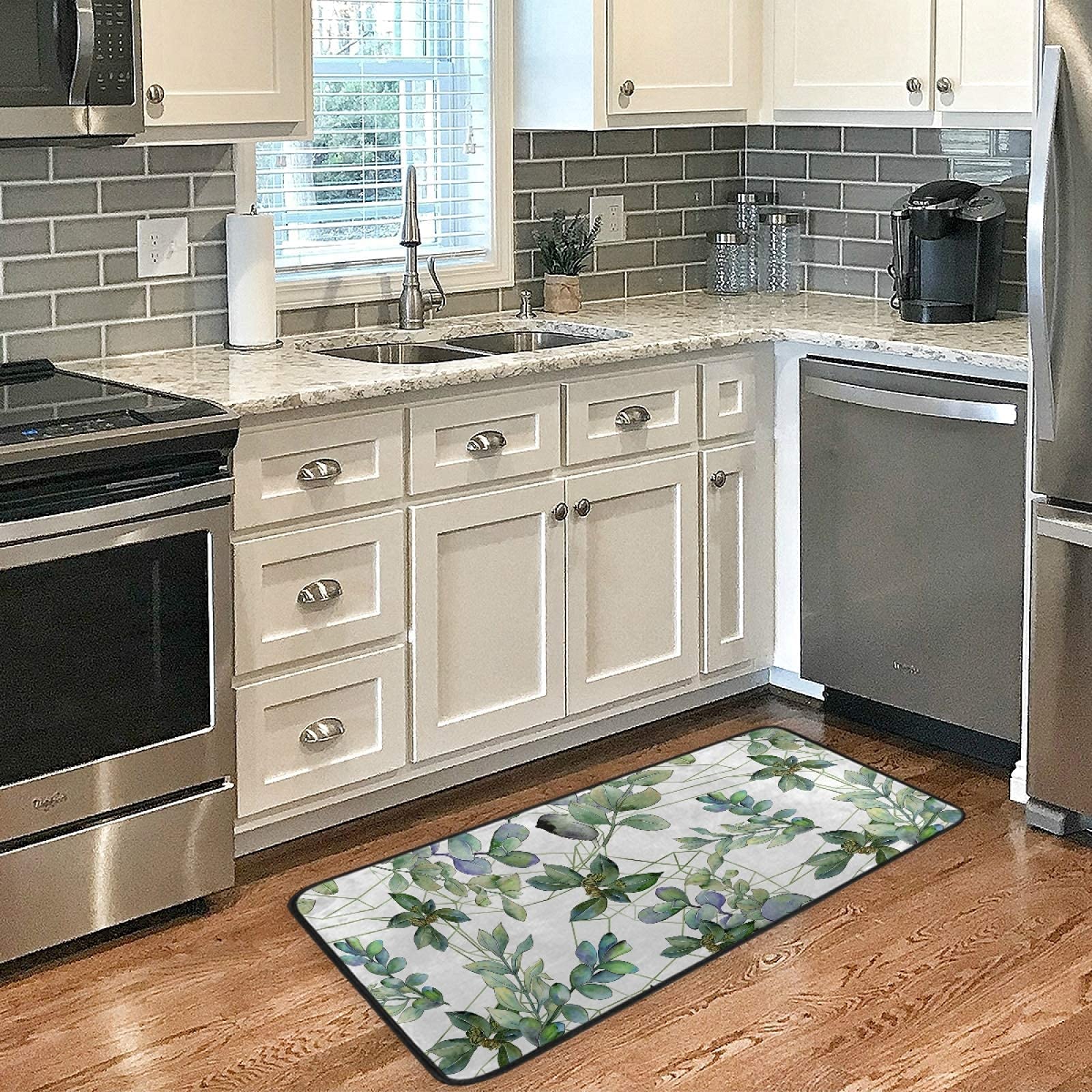 Eucalyptus Rug Eucalyptus Kitchen Rug Mint Green Anti Fatigue Mats for Kitchen Floor Sage Green Kitchen Mat Under Sink Mats Non Slip Soft Standing Mats Runner Carpet 39 X 20 Inch