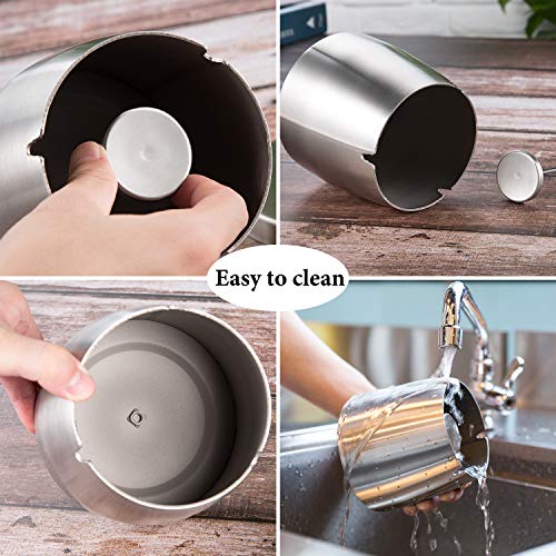 Yangbaga XL Ashtray with Lid for Cigarettes,Windproof/Rainproof Stainless Steel Smokeless Odorless Ash tray for Home Unbreakable Modern Ashtray for Indoor or Outdoor Use,Silver (X-Large)