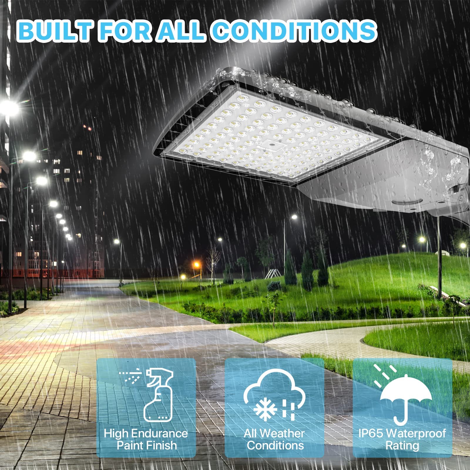 HYPERLITE 200W LED Parking Lot Light, 30000LM LED Shoebox Light with photocell, Commercial Area Lights with Adjustable Trunnion Mounting for Roadways, Stadium, Yard, Courts, IP65 Waterproof