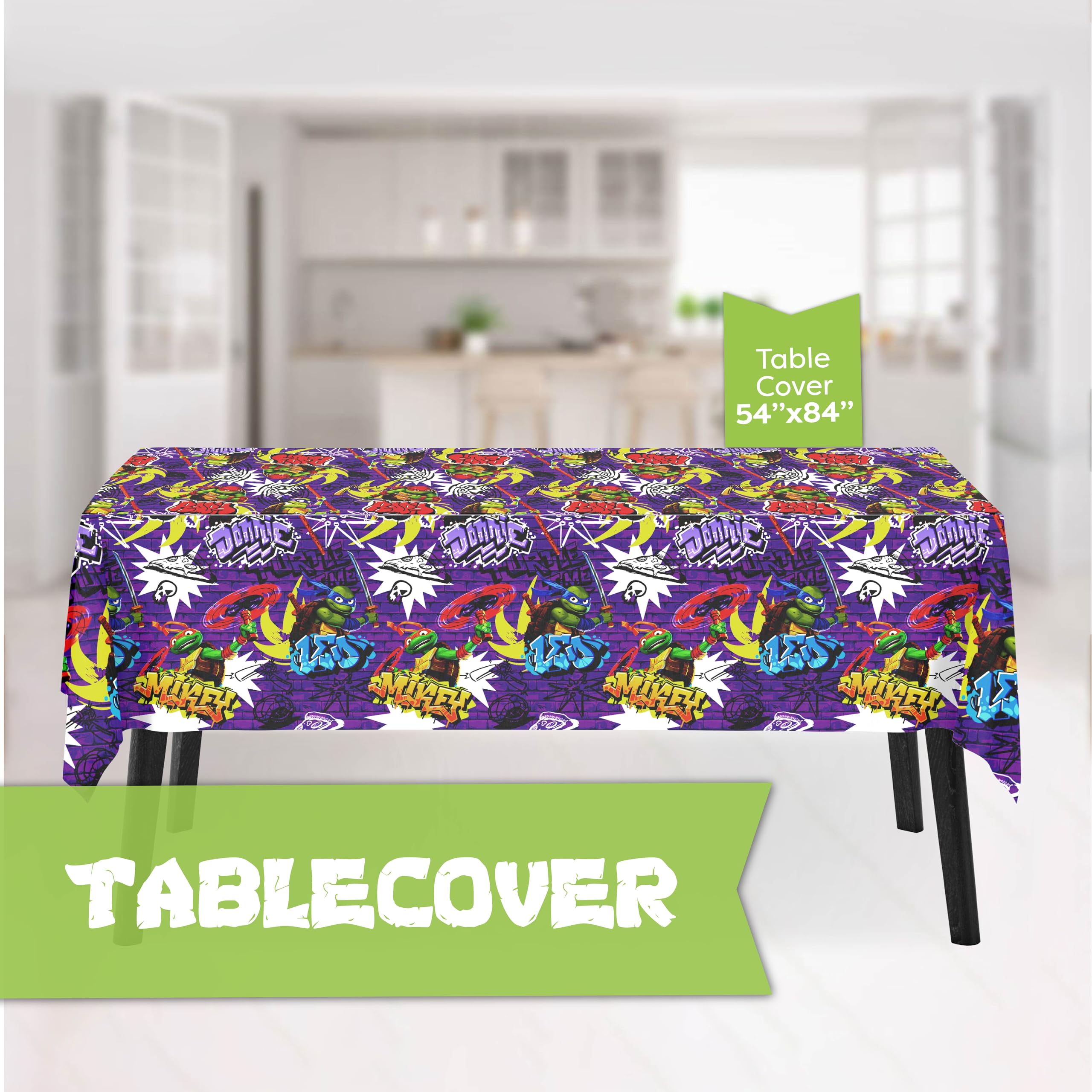 Ninja Turtle Party Decorations | Ninja Turtle Birthday Decorations | Teenage Mutant Ninja Turtles Party Supplies | TMNT | Balloon, Tablecloth, Door Poster, Sticker | Officially Licensed