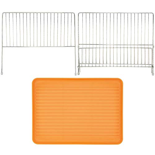 Dish Drying Rack w/ Folding Drainer, Orange - Southern Homewares - Kitchen Utensil Cleaning Set for Plates, Bowls, Cups