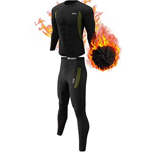 CL convallaria Thermal Underwear for Men, Long Johns Winter Hunting Gear Sport Base Layer Top and Bottom Set Midweight Black L