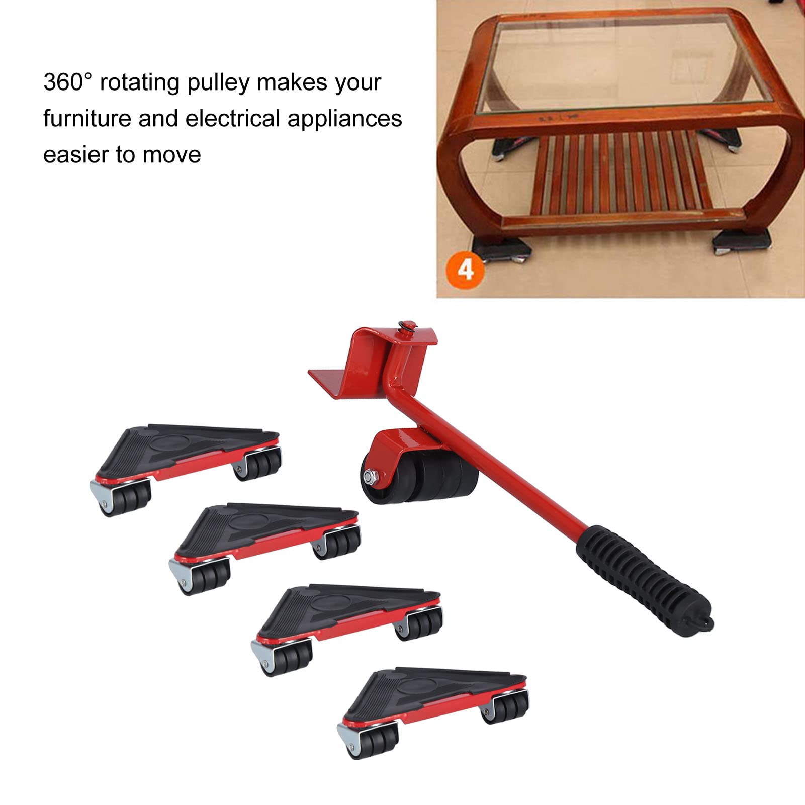 Furniture Moving Dolly(Steel,6.7 in), 3 Wheel Movers Dolly for Moving Heavy Furniture, 1760LB Load Capacity, Furniture Moving Wheels 4 Pack