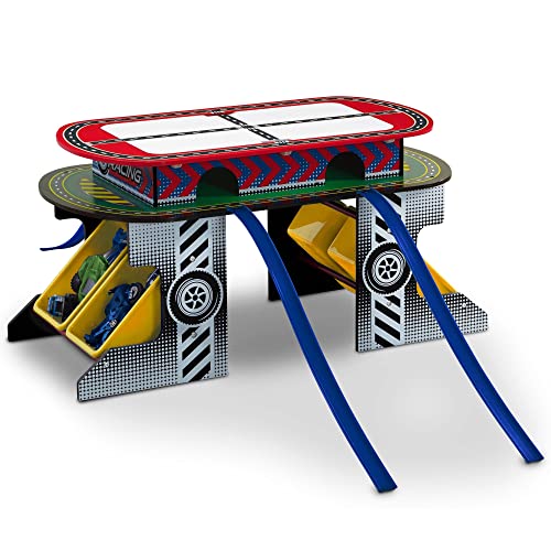 Delta Children Race Track Wood Toy and Activity Play Table with Toy Storage for Kids | Hot Wheels Compatible